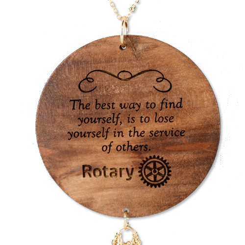 Rotary Laser Engraved Wood Pendant Necklace - Rotary Club Supplies ...
