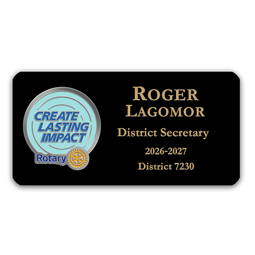 Rotary 2026-27 Message Mini Black Plastic Engraved Badge-3" x 1 1/2 ...